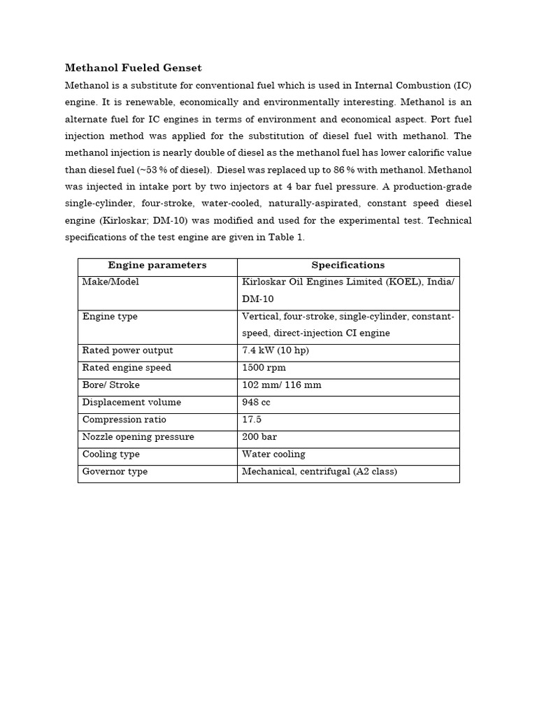 More Methanol Fueled Genset | PDF | Technology & Engineering