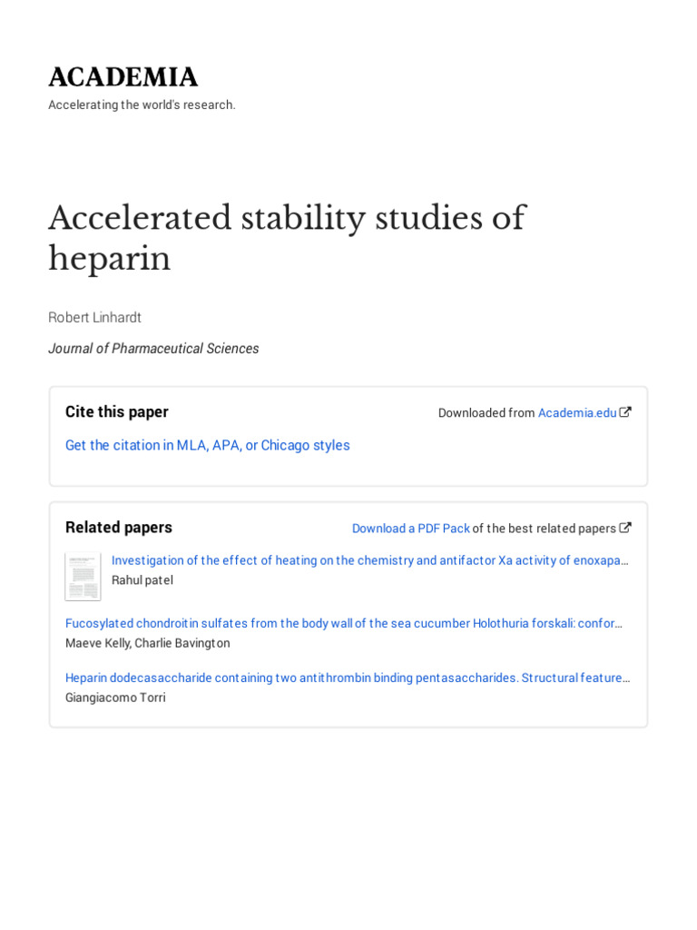 Accelerated Heparin Stability Studies | PDF | Chemistry | Chemical ...