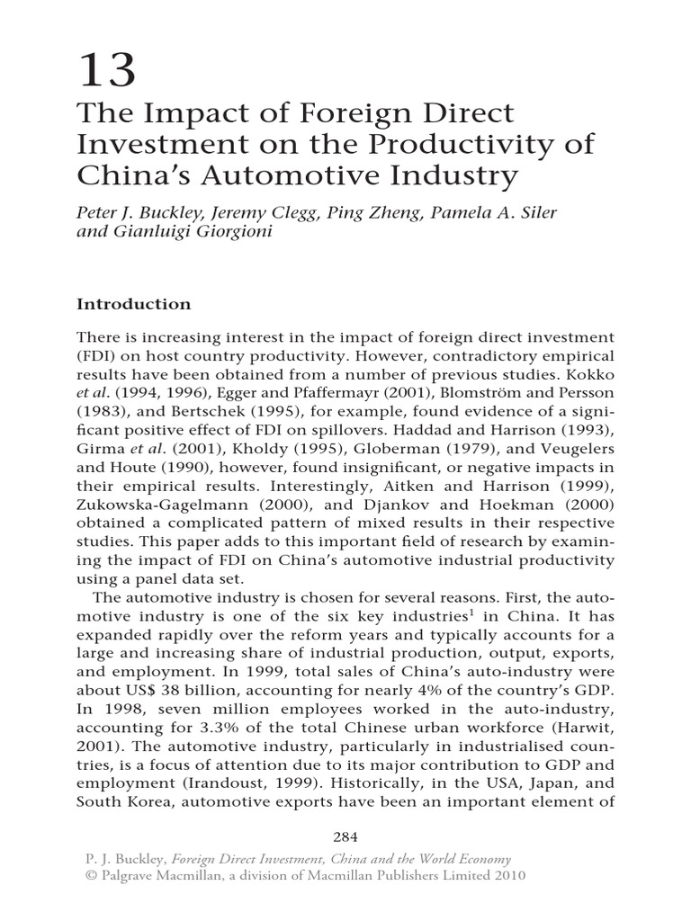 FDI's Impact on China's Auto Industry Productivity | PDF | Foreign ...