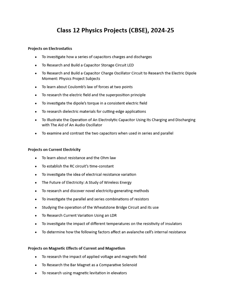 Class 12 Physics Project Ideas 2024-25 | PDF | Capacitor | Rectifier