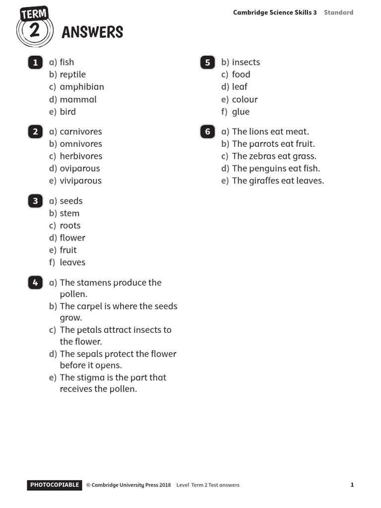 ScSkls03 - Test - EOT2 - Standard - Answer Key | PDF