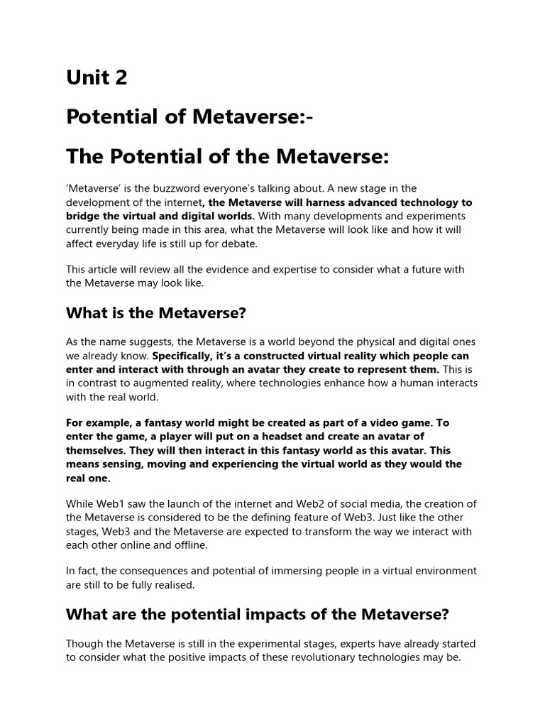 4.potential of Metaverse | PDF | Virtual Reality | Virtual World