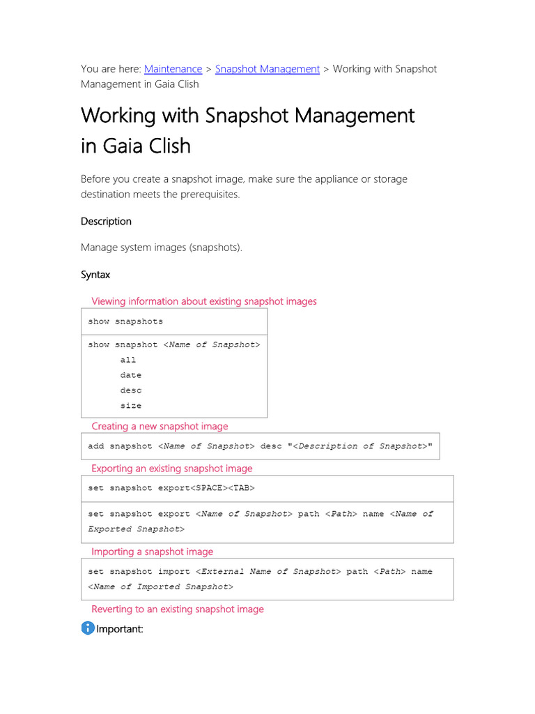 Gaia Clish Snapshot Management Guide | PDF | Operating System ...