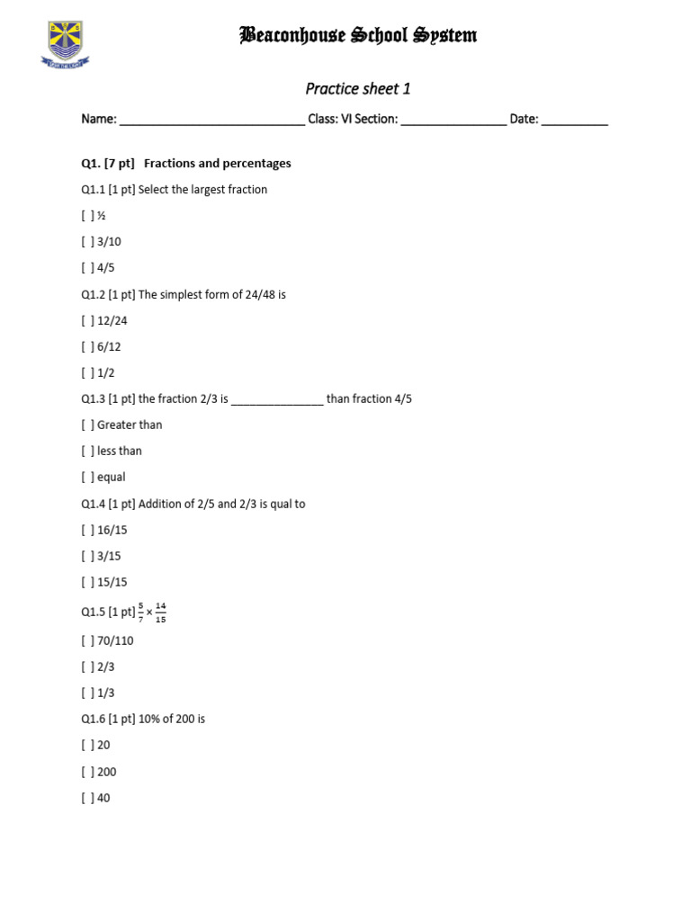 Practice Sheet 1 | PDF