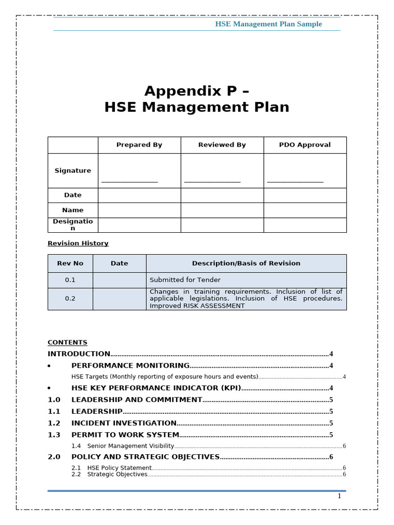 Appendix P - HSE Management Plan | PDF | Occupational Safety And Health | Safety
