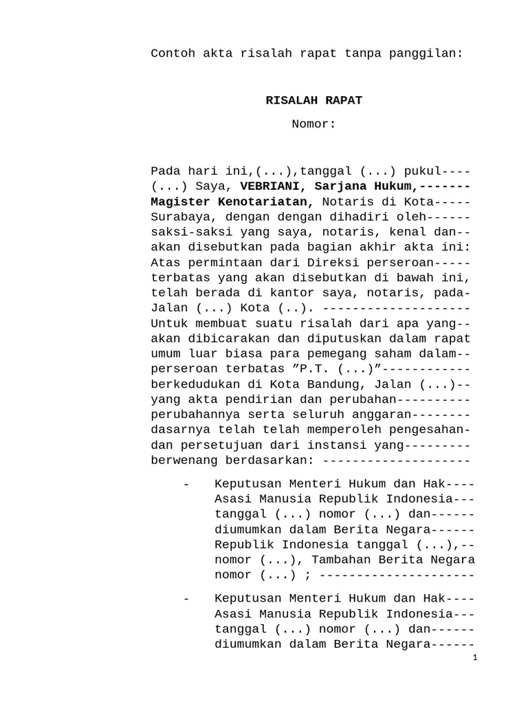 Contoh Akta Risalah Rapat RUPS | PDF