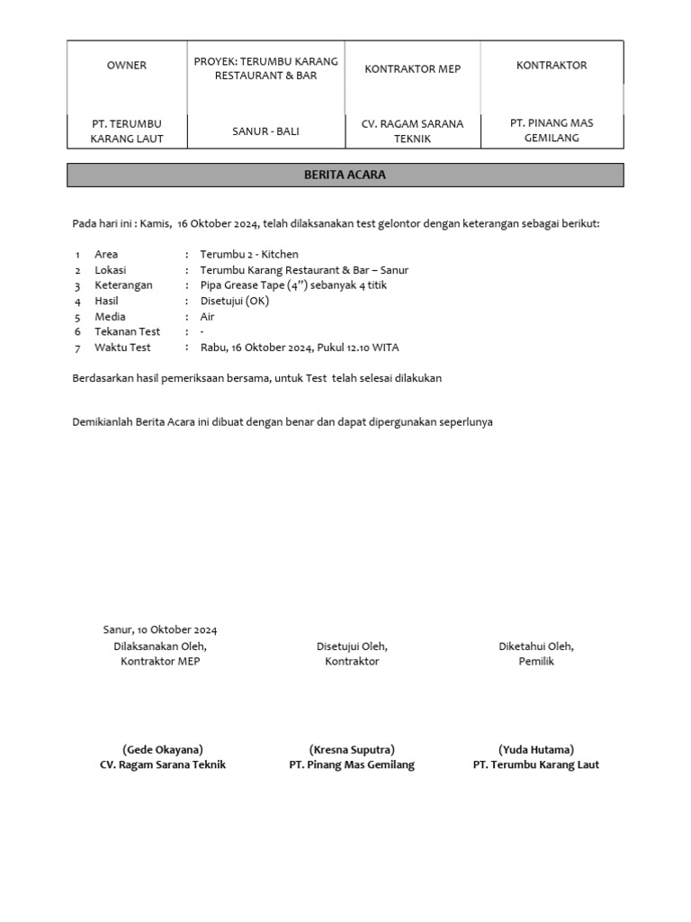 Hasil Test Gelontor Terumbu Karang | PDF
