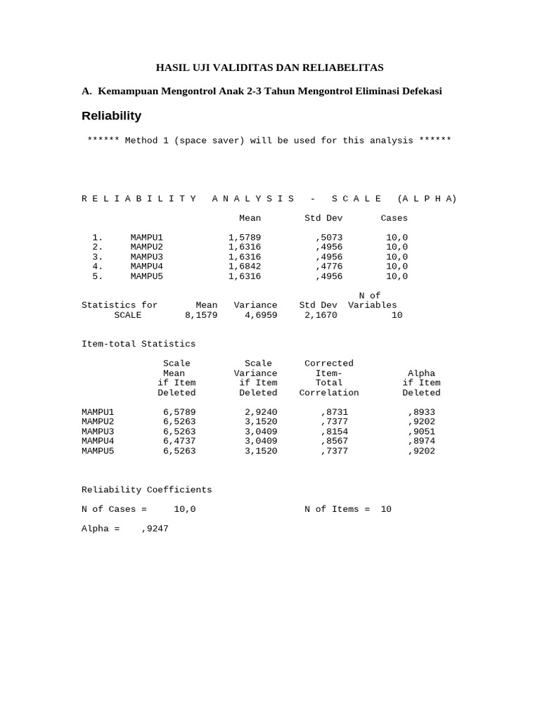 Hasil Uji Validitas Dan Reliabelitas | PDF | Standard Deviation | Variance