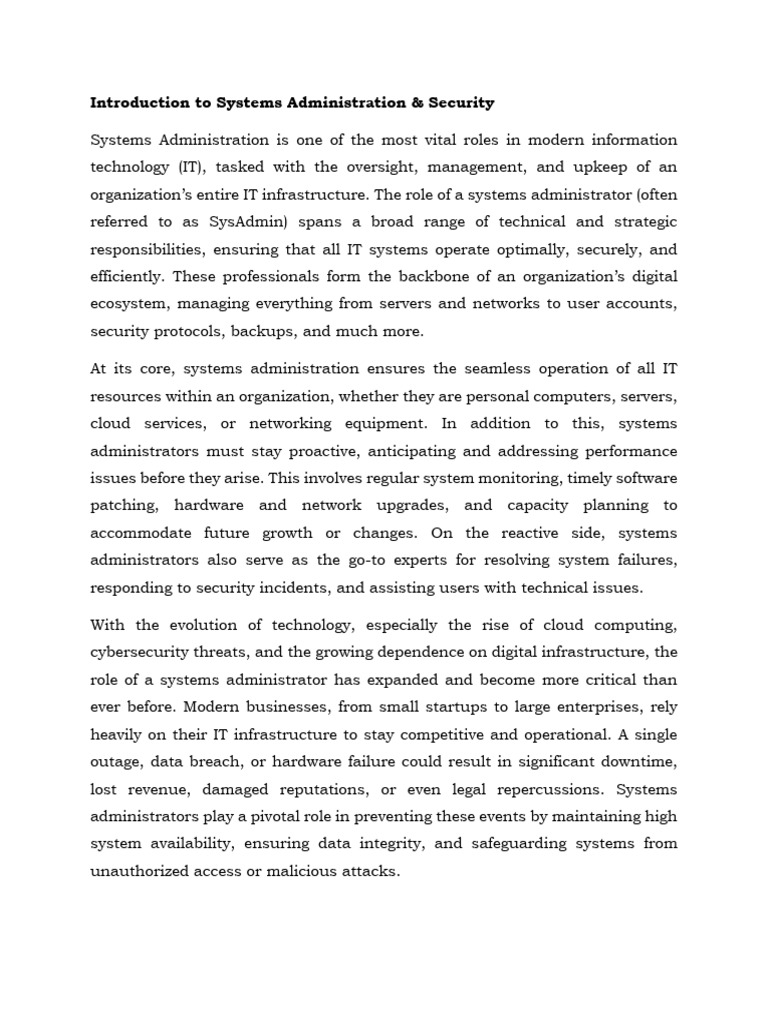 Introduction To Systems Administration | PDF | Security | Computer Security