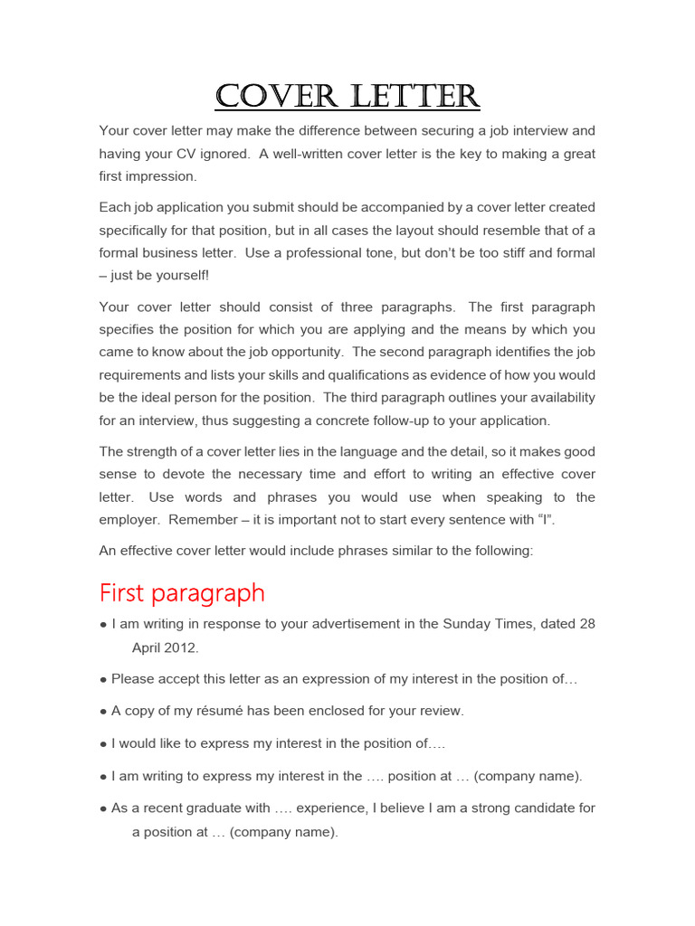 Cover Letter Paragraphs | PDF | Career & Growth | Business