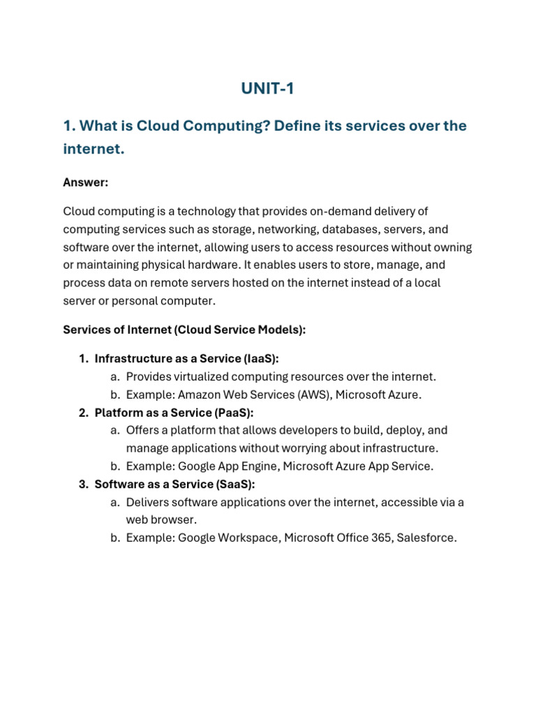 Cloud Computing Important Question | PDF | Cloud Computing | Virtualization