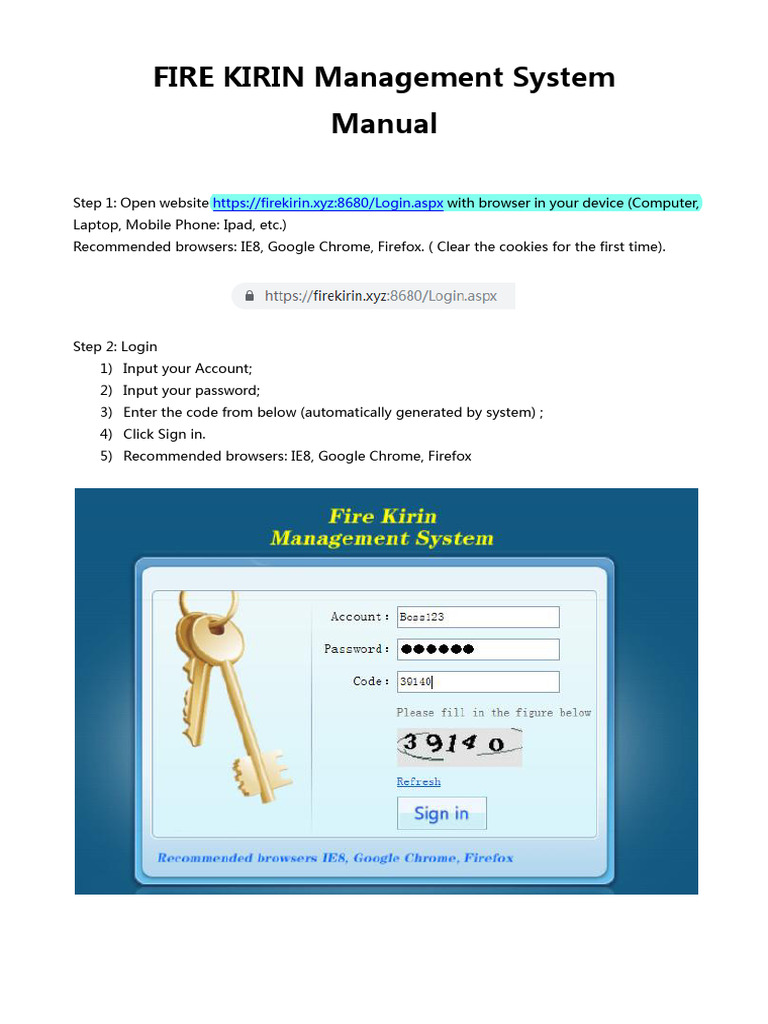 Fire Kirin Management System Guide | PDF | Password | Computer Keyboard