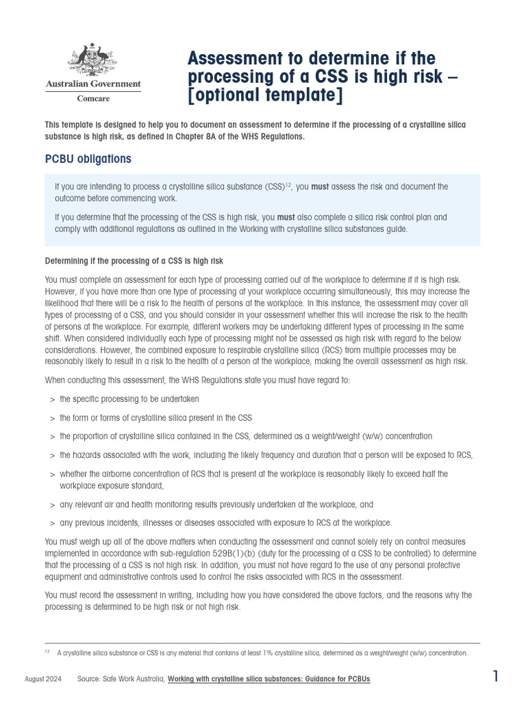 Css High Risk Assessment Template | PDF | Occupational Hygiene | Risk