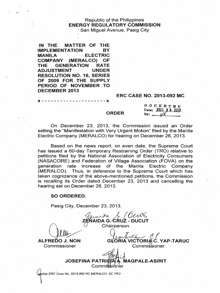 MERALCO Generation Rate Adjustment Order | PDF | Manila | Metro Manila