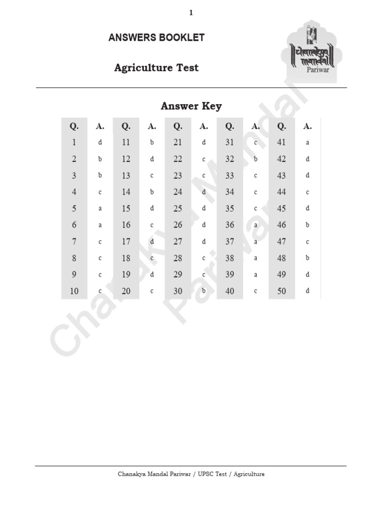 Agriculture - 15 Oct. 2024 - Answers - FC | PDF