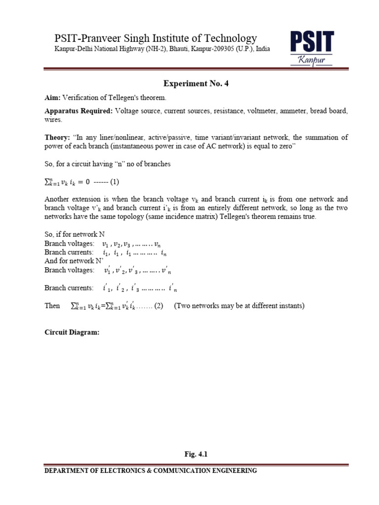 Ex-4 (Without CKT Diagram) | PDF | Electrical Network | Voltage