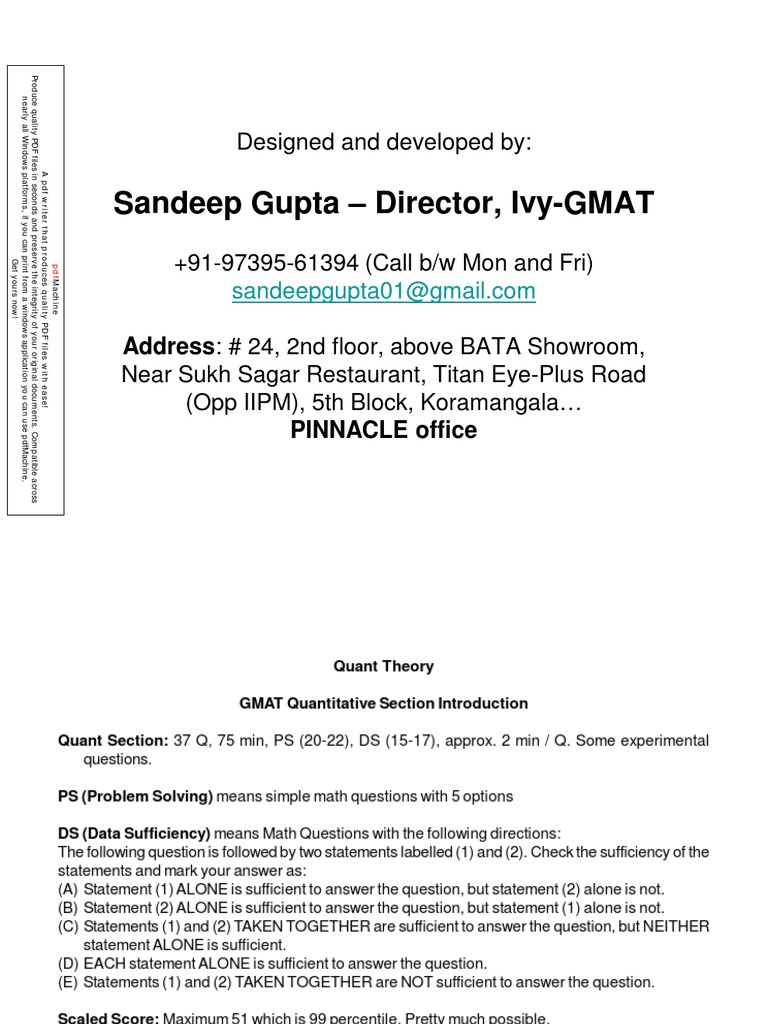 Gmat Quant Concepts Pdf Percentage Graduate Management Admission Test