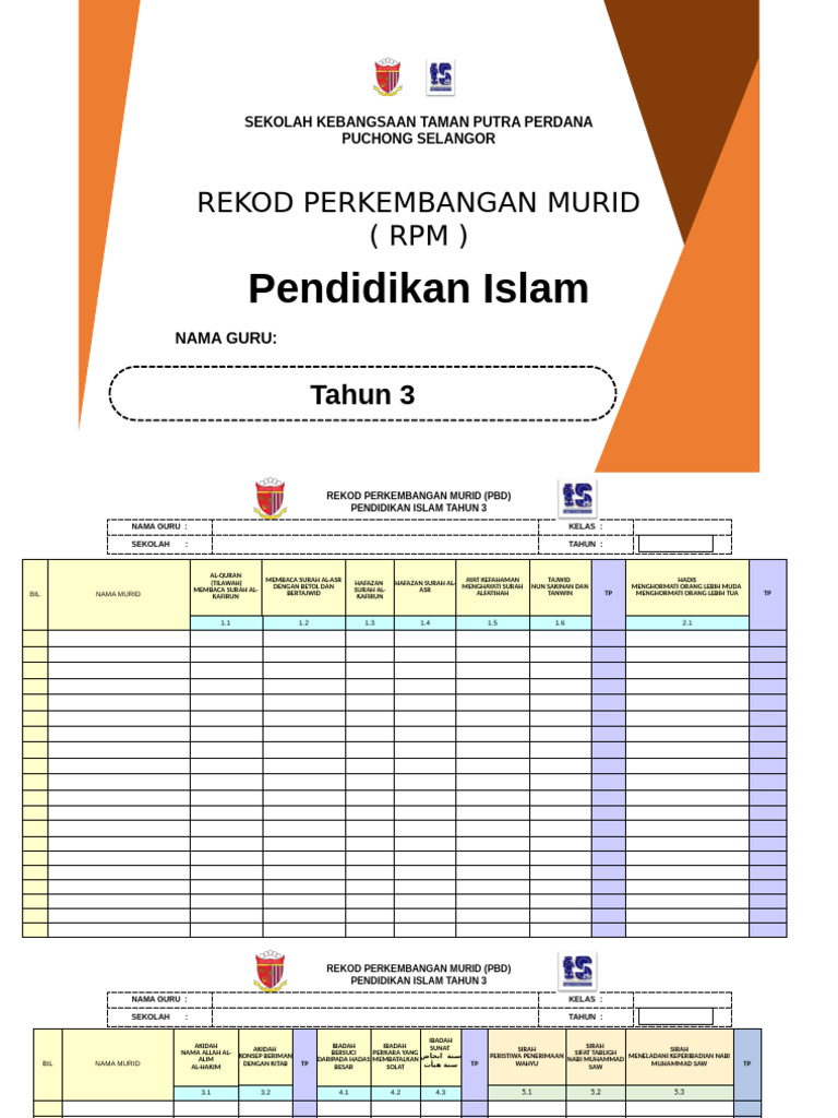 Rekod Perkembangan Murid (RPM) : Pendidikan Islam | PDF