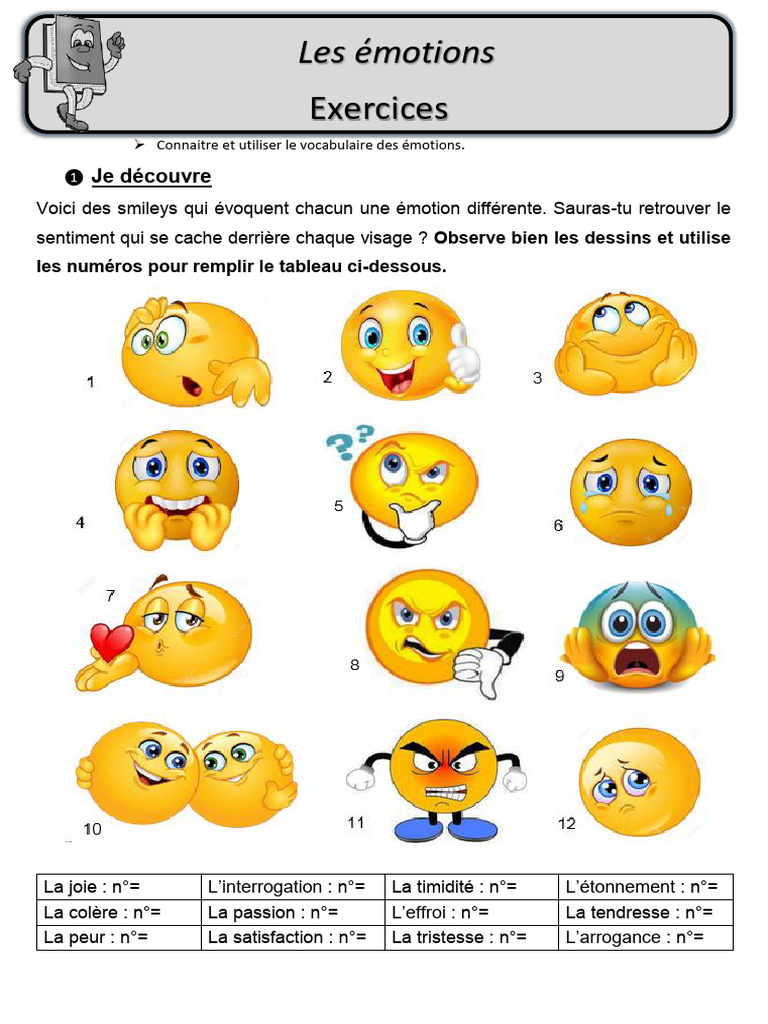 CM2 Vocabulaire Des Emotions Exercices | PDF | Émotions | Psychologie