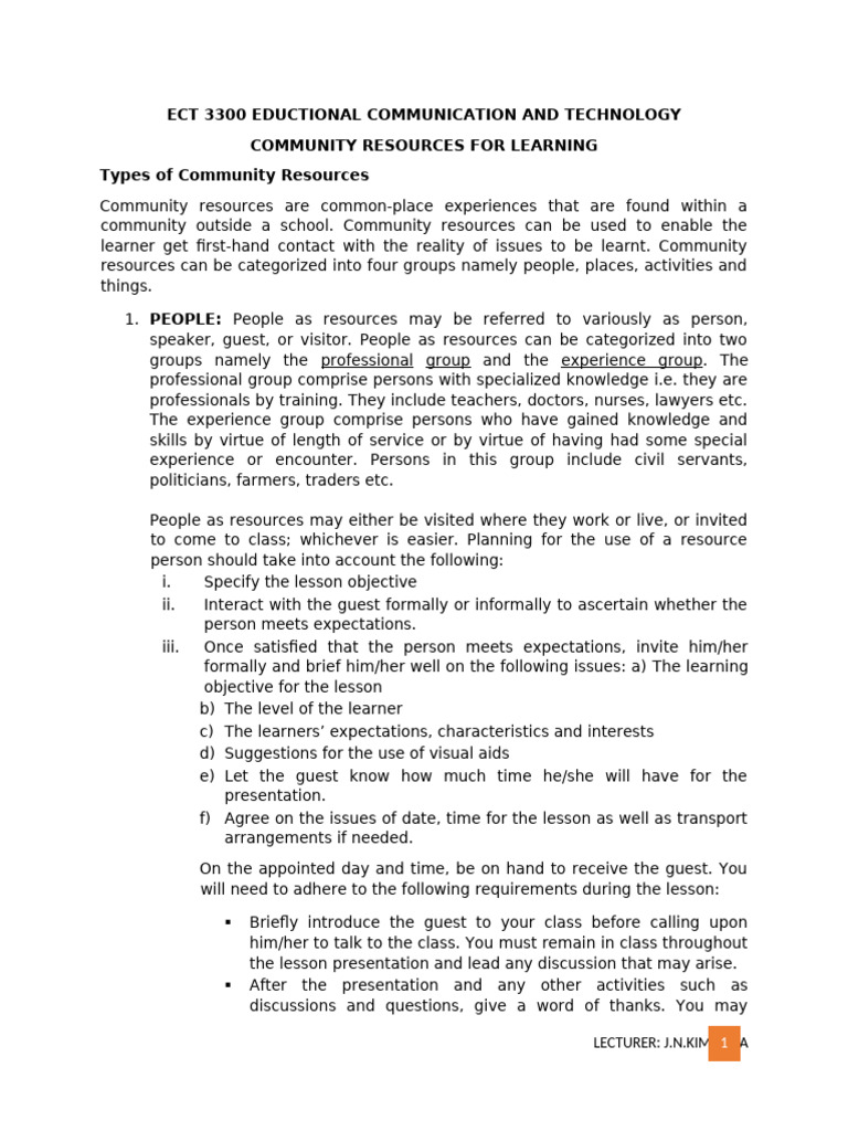 ECT 3300 Community Resources For Learning | PDF | Learning | Experience