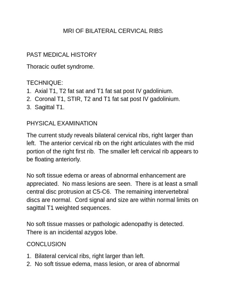 Bilateral cervical ribs MRI | PDF