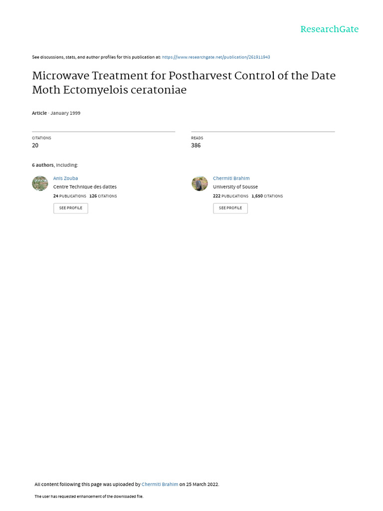 Microwave Treatment For Postharvest Control | PDF | Pest Control | Heat