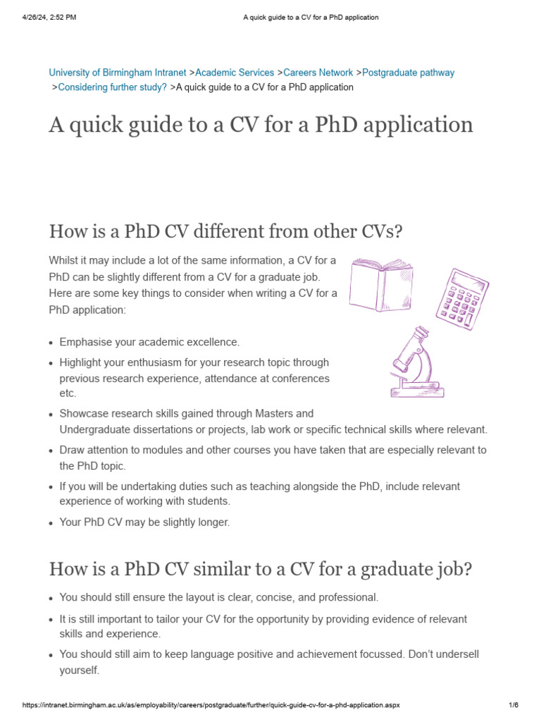 A quick guide to a CV for a PhD application | PDF | Doctor Of ...