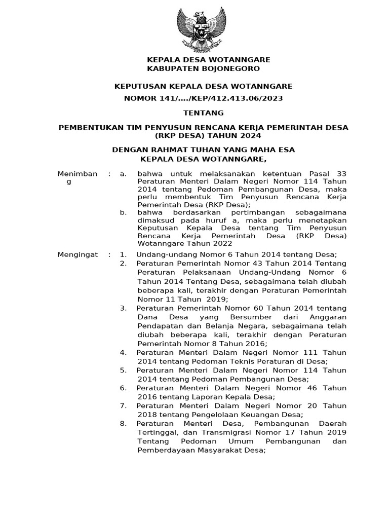 DRAFT SK TIM PENYUSUN RKPDes | PDF