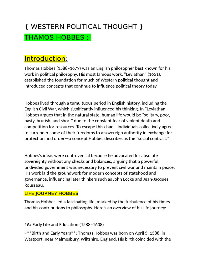 Hobbes: Foundations of Political Thought | PDF | Social Contract ...
