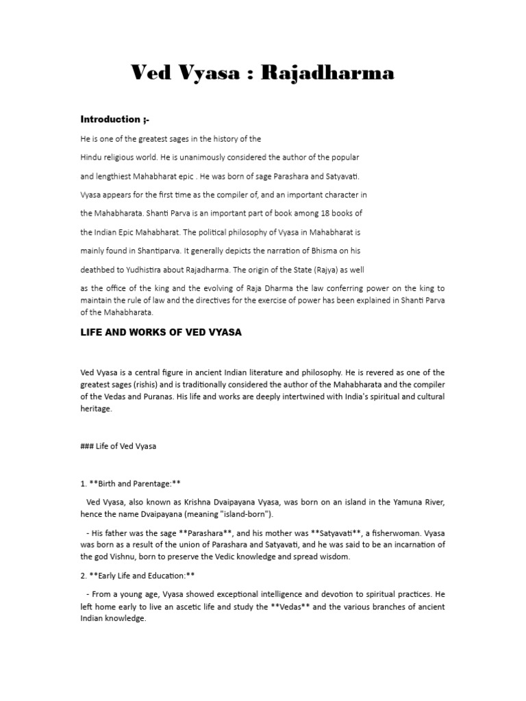 Veda Vyasa Rajadhrama | PDF | Mahabharata | Brahman