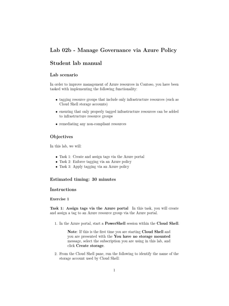 Azure Policy Governance Lab Guide | PDF | Tag (Metadata) | Cloud Computing