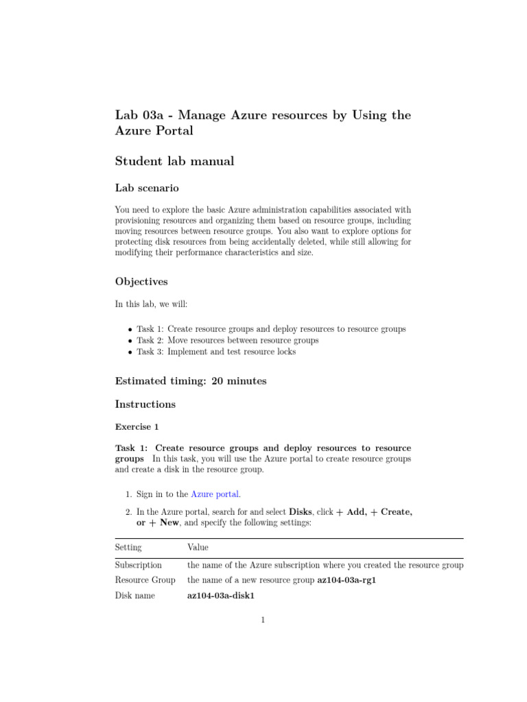LAB 03a-Manage Azure Resources by Using The Azure Portal | PDF | Hard Disk Drive | Information ...