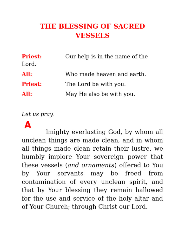 Blessing of Sacred Vessels Prayer | PDF | Cooking, Food & Wine | Poetry