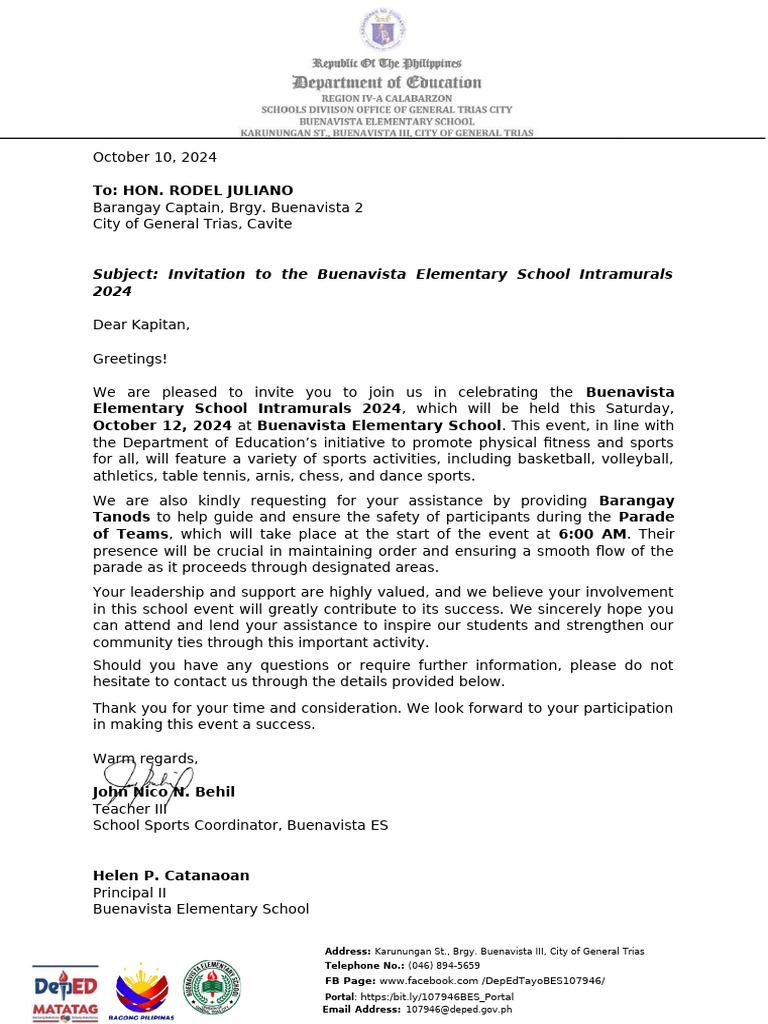 Invitation Letter For Intrams 2024 | PDF | Entertainment ...