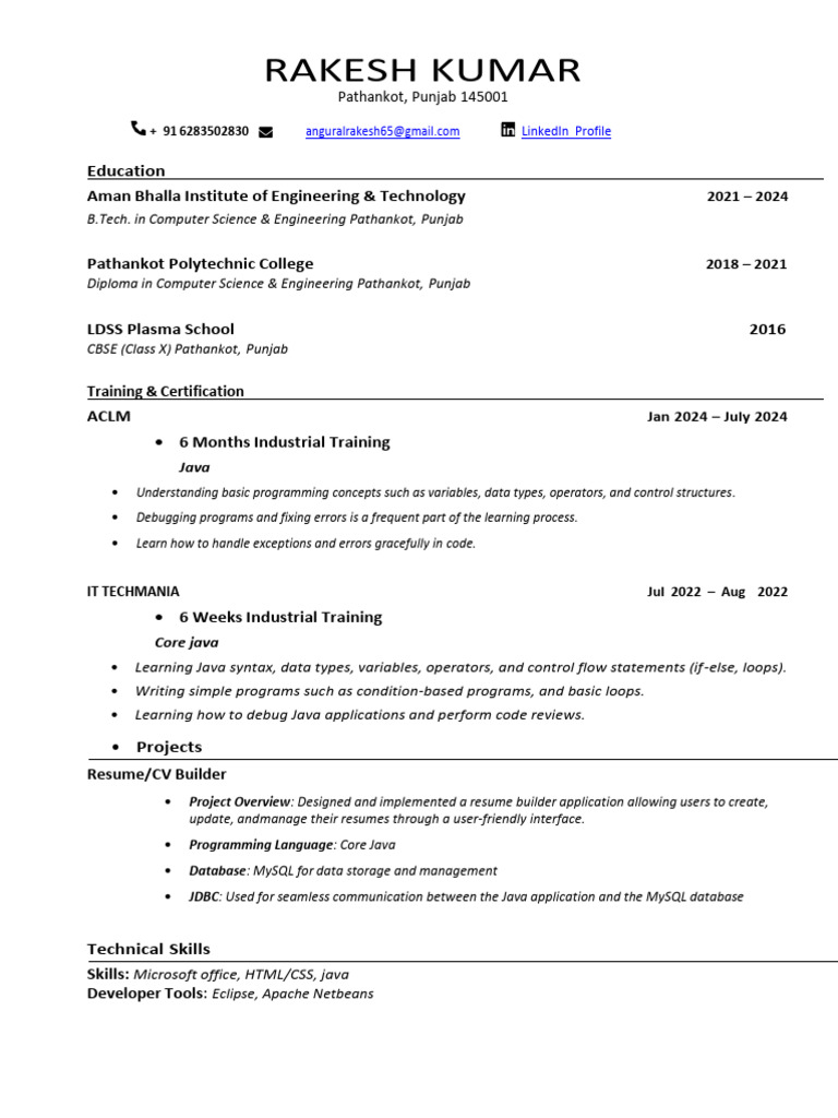 Rakesh Cv.@pdf (1) | PDF
