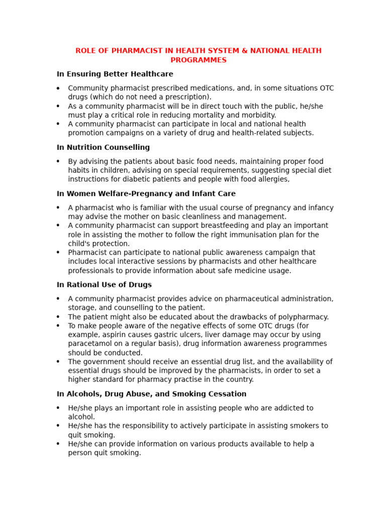 Pharmacist's Role in Healthcare Systems | PDF | Pharmacy | Pharmacist