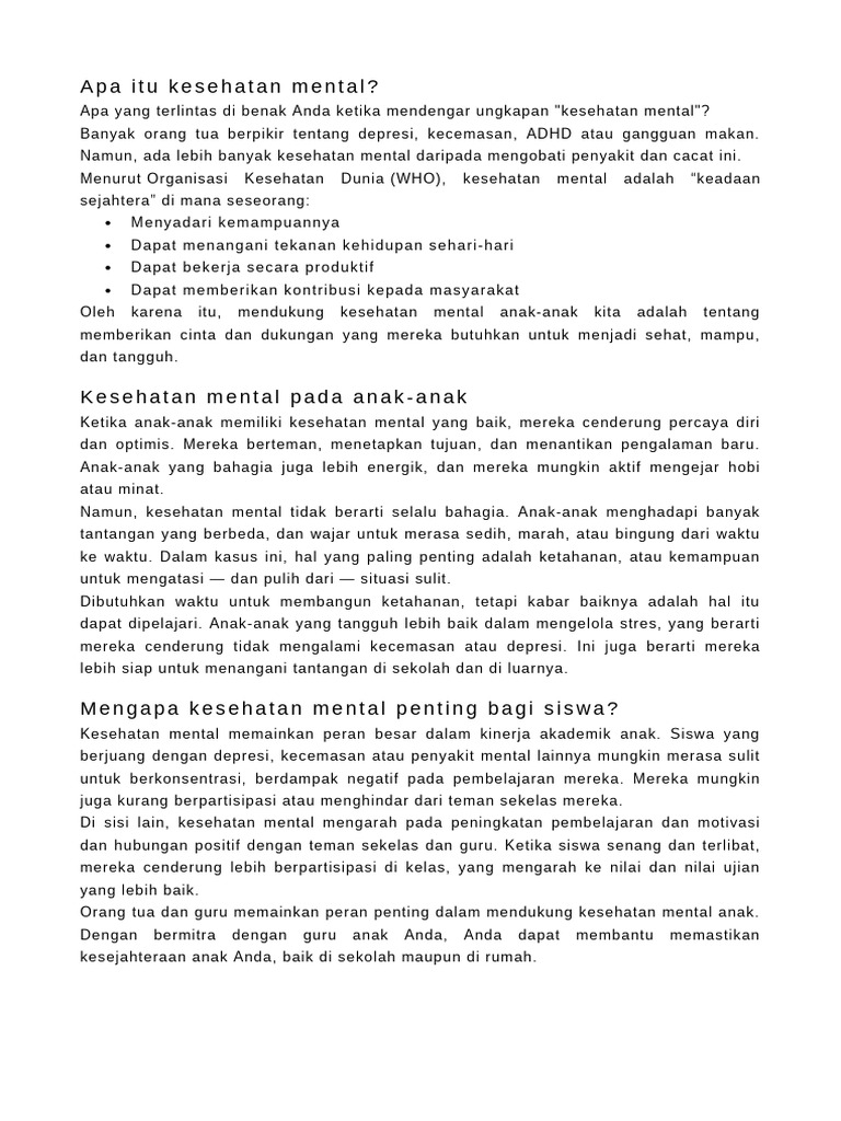 Apa Itu Kesehatan Mental | PDF | Pengembangan Diri | Kesehatan Holistik