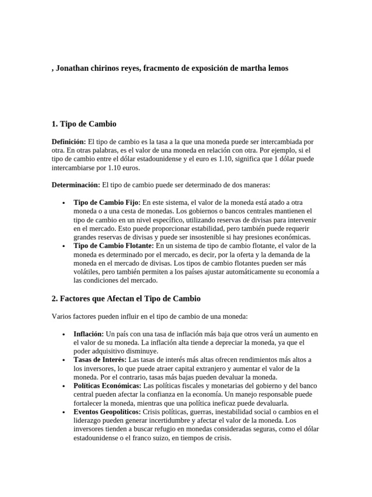 Expocicion de Martha Lemos | PDF | Tipo de cambio | Moneda