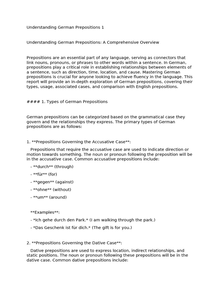 Mastering German Prepositions Guide | PDF | Preposition And ...