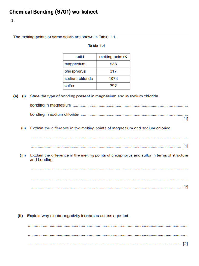 9701 Chemical Bonding WORKSHEET - Docx - 20241020 - 122217 - 0000 | PDF