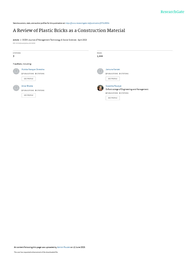 A Review of Plastic Bricks as a Construction Material | PDF | Concrete | Brick