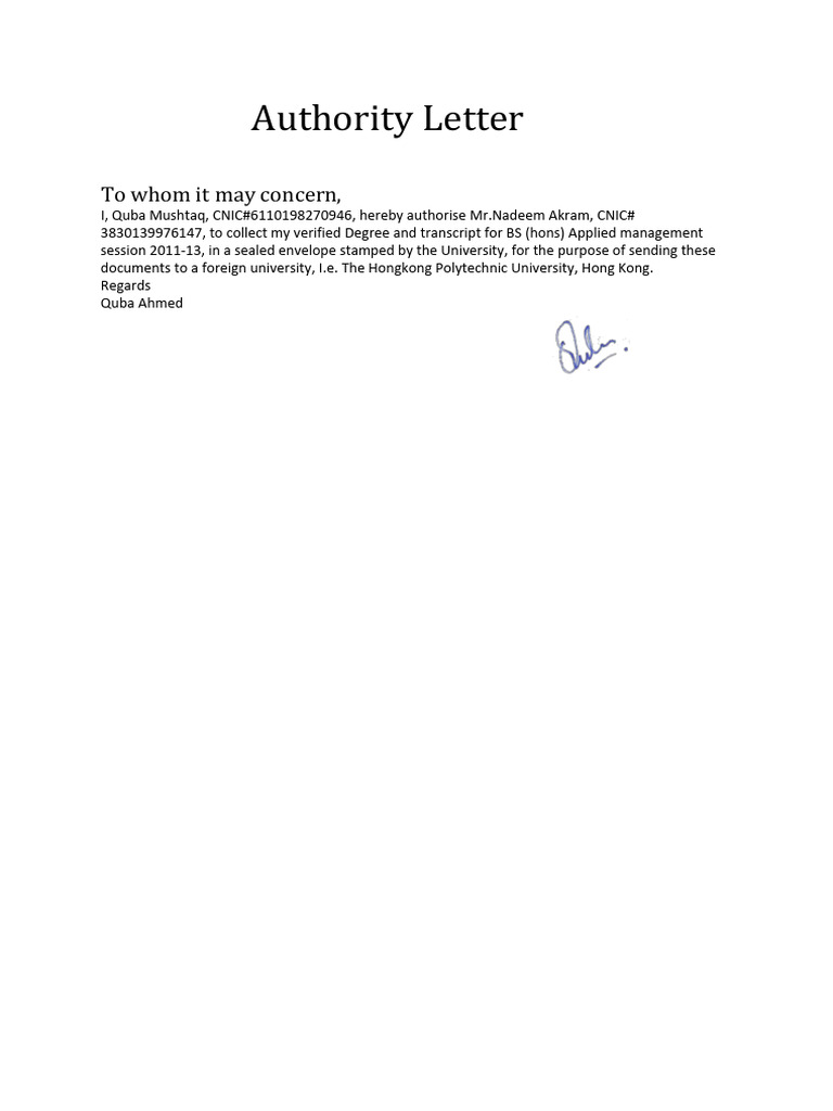 Authority Letter for Degree Collection | PDF