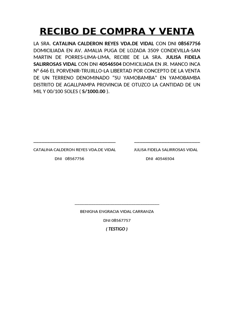 Recibo de Compra y Venta 2 | PDF