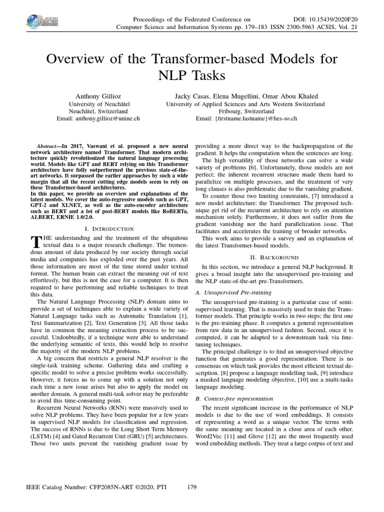 Overview of Transformer Models in NLP | PDF | Artificial Intelligence ...