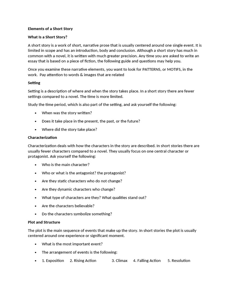 Elements of Short Story | PDF | Narrative | Plot (Narrative)