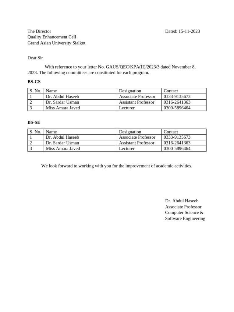 The Director QEC (Committe) | PDF