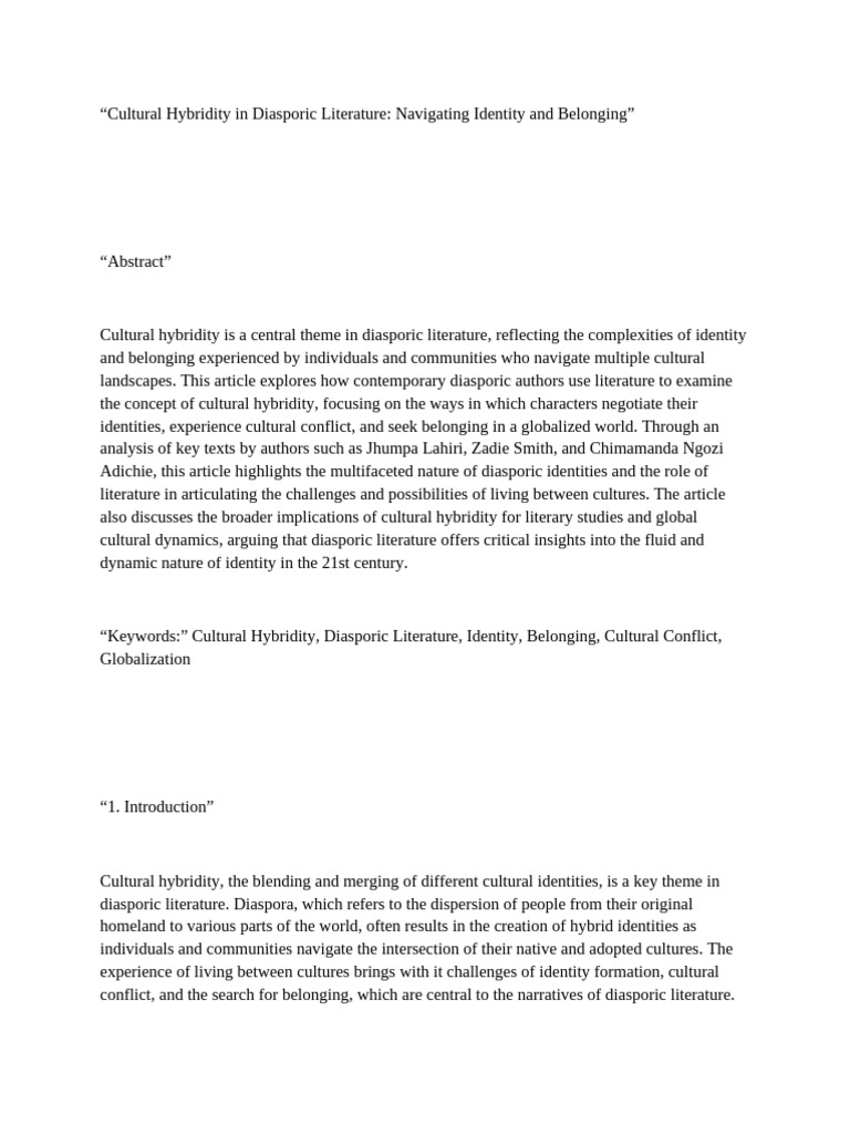 Cultural Hybridity in Diasporic Literature | PDF | Identity (Social ...
