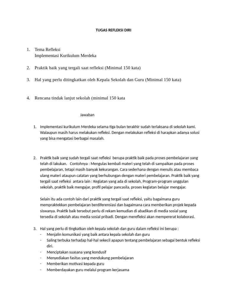 Refleksi Implementasi Kurikulum Merdeka | PDF