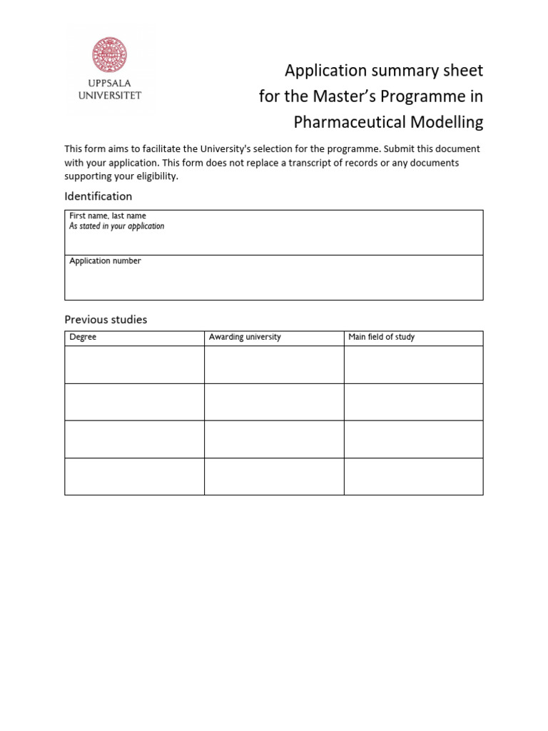 Master's Application: Pharma Modelling | PDF | Course Credit