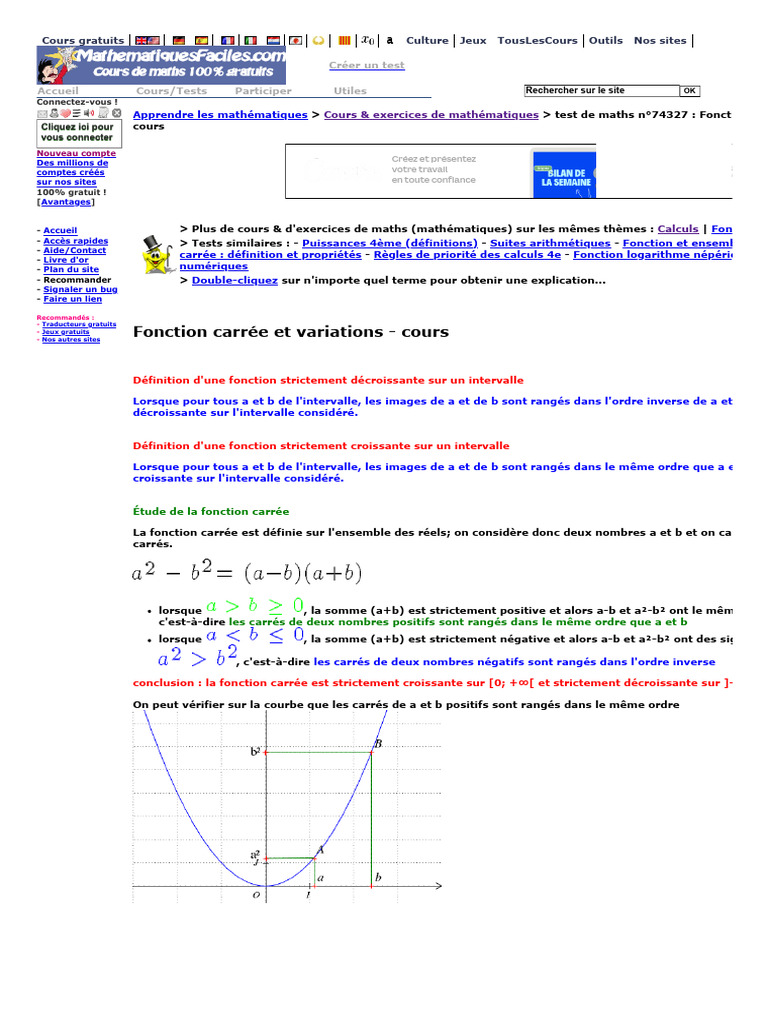 Fonction Carrée Et Variations | PDF | Fonction (Mathématiques ...